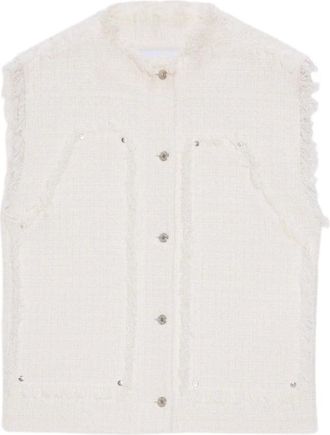 Msgm Msgm, Femme, Vestes, Blanc, Taille: 36 FR Gilet Effiloch&eacute; Boutonn&eacute;