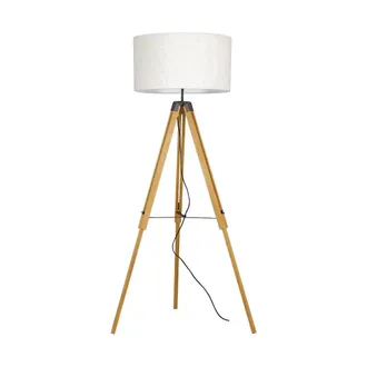Luce-Ambiente-Design Studios Tripod Floor Lamp with Wooden Base and Fabric Lampshade