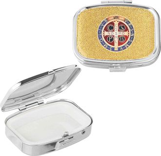 NKlaus Silberne Hostiendose 5,5x4cm - Rosenkranz Metalletui klein mit Benediktuskreuzprägung, kompakt & edel, ideal zur Aufbewahrung von Hostien oder Rosenkr