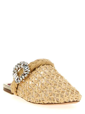 Roger Vivier Womens Beige Raffia Mules