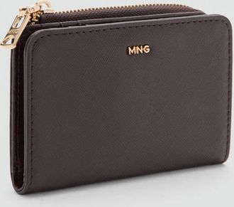 Mango Portefeuille effet saffiano &agrave; rabat chocolat - Femme - Taille unique - MANGO