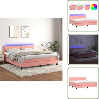 vidaXL Boxspringbett mit Matratze & led Rosa 180x200 cm Samt - Boxspringbett - Samtbett - Doppelbett - Rosa Bett - LED-Bett