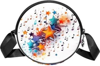 Generic Petit sac &agrave; bandouli&egrave;re Circle pour femme, motif notes de musique, sac &agrave; dos &agrave; bandouli&egrave;re avec fermeture &eacute;clair, bretelles r&eacute;glables, sac &agrave; main rond