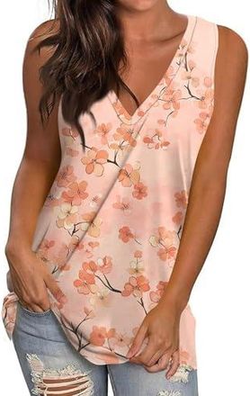 Generic Debardeur Femme Chic et &eacute;l&eacute;gant Chemisier sans Manche Col V Imprimer D&eacute;bardeur Top ete Haut Chic et Elegant Caraco Vetement Femme Tee Shirt sans Manch