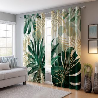 Generic Blackout -Vorh&auml;nge Raumverdunkelung Golden Leaf Gr&uuml;npflanzen, Leichter Luxus Verdunkelungsvorh&auml;nge mit &Ouml;sen Blickdichte Gr&uuml;nes Gold