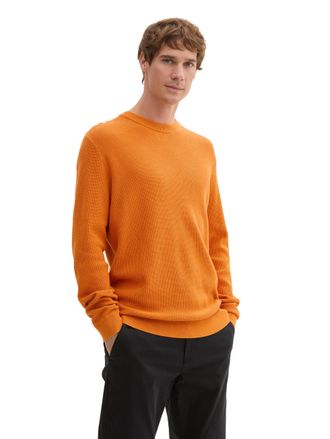Tom Tailor Herren Basic Strickpullover aus Baumwolle, 36300 - Pumpkin Orange Melange, XXXL