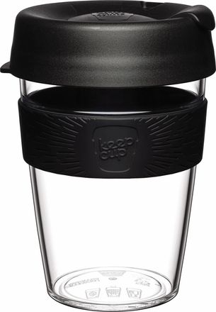 KeepCup Originelle, leichte, wiederverwendbare Kaffeetasse mit spritzwassergeschütztem Trinkdeckel, 340 ml, Schwarz