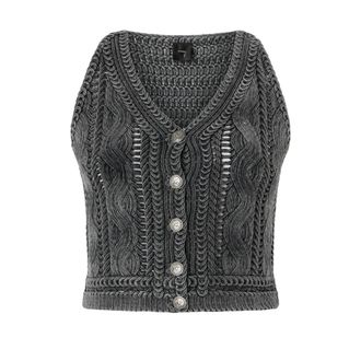 Pinko &Auml;rmelloser Button-Front V-Ausschnitt Cardigan - - Knitwear - Damen - Grau - L