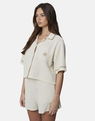 Good For Nothing Chemise courte en maille boucl&eacute;e &agrave; liser&eacute;s - Blanc