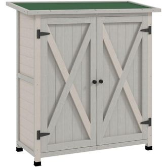 OUTSUNNY Abri de jardin armoire de jardin sur pied dim. 110L x 55l x 117H cm 2 &eacute;tag&egrave;res 2 portes toit bitum&eacute; bois sapin pr&eacute;-huil&eacute; gris clair