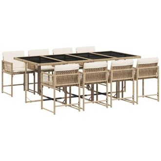 vidaXL Vidaxl - Ensemble &agrave; manger de jardin et coussins 9 pcs beige Poly rotin