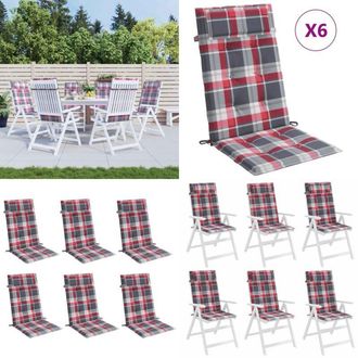 vidaXL Hochlehner-Auflagen 6 Stk. Rot Karomuster Oxford-Gewebe - Au&szlig;enbereich - Gartenm&ouml;bel