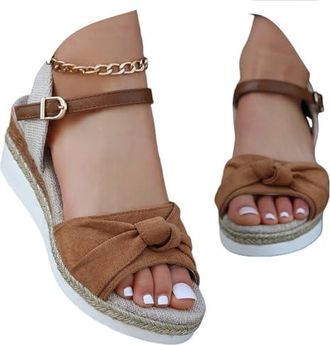 Generic Sandales espadrilles compens&eacute;es pour femme avec bride arri&egrave;re et sangle de cheville - Chaussures larges avec soutien de la vo&ucirc;te plantaire - Plateform