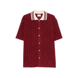 Dr&ocirc;le de Monsieur Monogram-jacquard Striped-collar Shirt