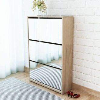 vidaXL Vidaxl - Meuble &agrave; chaussures 3 &eacute;tag&egrave;res Miroir 63x17x102,5 cm Ch&ecirc;ne