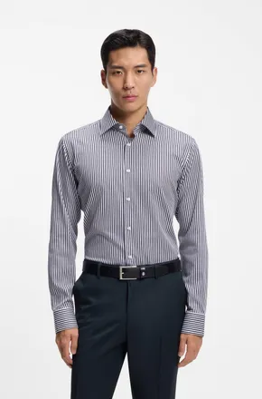 HUGO BOSS Businesshemd BOSS JOE Kent, Herren, Gr. 41, N-Gr, dunkelblau404, Web, Obermaterial: 100% Baumwolle, gestreift, regular fit h&uuml;ftbedeckend, 2-Knopf-Mans