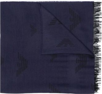 Emporio Armani Homme, Accessoires, Bleu, Taille: ONE Size Embroidered Logo Scarf