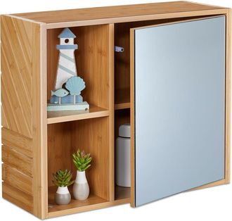 Relaxdays Relaxdays - Armoire &agrave; miroir, 2 compartiments ouverts, avec porte, HxLxP: 45x54,5x20 cm, meuble salle de bain, nature