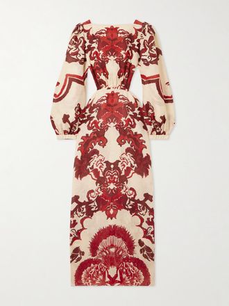 Johanna Ortiz Dinastia Caribena Midikleid Aus Bedrucktem Seiden-jacquard Mit R&uuml;ckenausschnitt - Rot