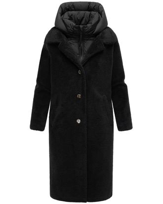 Navahoo Damen warmer Pl&uuml;schmantel aus Teddyfleece mit abnehmbarem, gestepptem Krageneinsatz Teddyzauber 14 Black Gr. 3XL