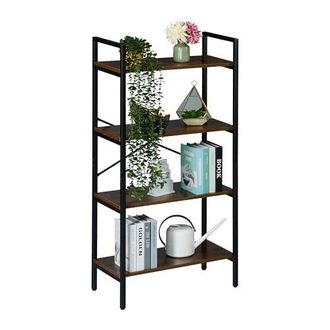 Relaxdays Bücherregal, Industrial, 4 Fächer, HxBxT: 122 x 60 x 32 cm, offenes Wohnzimmerregal, Standregal, braun/schwarz