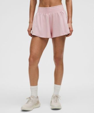 lululemon Shake It Out Lauf-Shorts mit hohem Bund f&uuml;r Frauen - 6 cm - Gr&ouml;&szlig;e XL in Pink Haze