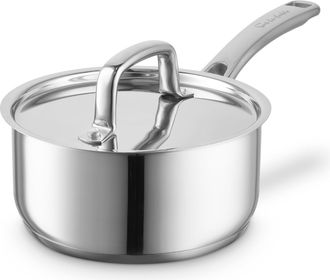 Sur la table Sur La Table Stielkasserolle, 18 cm, genieteter Stahlgriff und Deckel, induktionsgeeignet, Edelstahl