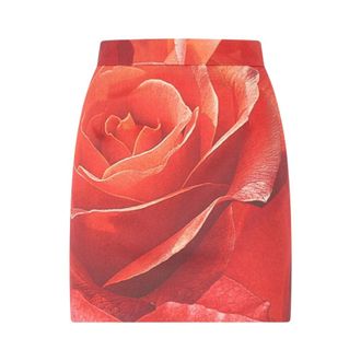 Roberto Cavalli Femme, Jupes, Rouge, Taille: 34 FR Mini-jupe à imprimé de roses en coton stretch