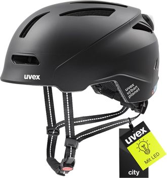 Uvex urban Planet LED - robuster City-Helm f&uuml;r Damen und Herren - aus Recyclingmaterial - optimierte Bel&uuml;ftung - Black matt - 54-58 cm