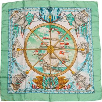 Hermès Tücher & Schals - Hermes Classic Vive Le Vent Silk Carre 90 Scarf Tu - Gr. unisize - in Grün - für Damen