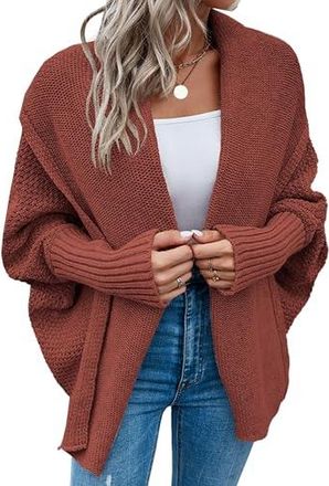 Generic Cardigan surdimensionné en Tricot épais pour Femme, Kimono Ample, Cache-coeur, Manches Chauve-Souris, décontracté, Ouvert sur Le Devant, Manteau dexté