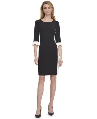 DKNY Damen 3/4-&auml;rmeln aus Chiffon Kleid, Schwarz/Elfenbein, 46