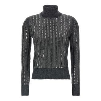 Ermanno Scervino Femme, Pulls, Gris, Taille: 38 FR Pull à Col Montant et Appliqués de Cristaux