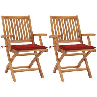 vidaXL Gartenst&uuml;hle 2 Stk. mit Roten Kissen Teak Massivholz vidaXL