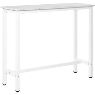 HOMCOM Table de bar table haute de cuisine mange-debout 120 x 40 x 100 cm ch&acirc;ssis pi&egrave;tement acier, plateau aspect marbre blanc-Blanc