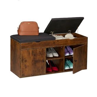 Relaxdays Schuhbank, HBT: 49,5 x 100 x 34 cm, Stauraum, gepolsterter Klappdeckel, Schuhregal mit Sitzbank, braun/schwarz