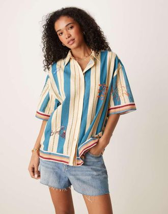 Asos Valerie - Chemise densemble de plage en coton brod&eacute; &agrave; rayures - Multicolore