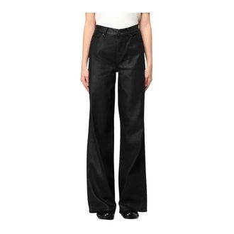 7 For All Mankind Schwarze Coated Wide Leg Jeans - - Jeans - Damen - Schwarzk - W27