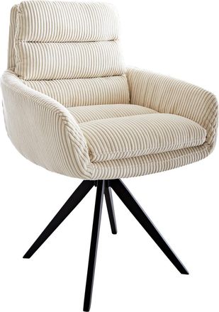 DELIFE Polsterstuhl Abelia-Flex mit Armlehnen Kreuzgestell kantig Schwarz Cord Beige