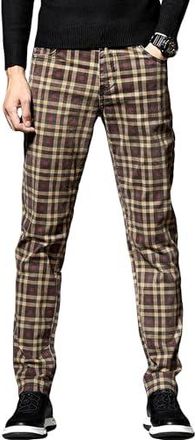 Generic Pantalon chino &agrave; carreaux coupe droite pour homme Coupe ajust&eacute;e Coupe ajust&eacute;e Pantalon d&eacute;contract&eacute; Pantalon chino skinny &agrave; carreaux, kaki fonc&eacute;, 44