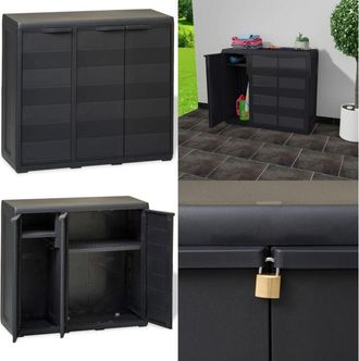 vidaXL Gartenschrank mit 2 B&ouml;den Schwarz - Gartenschrank - Au&szlig;enaufbewahrung - Werkzeugschrank - Polypropylen - Schwarzes Garderobe - Home & Living