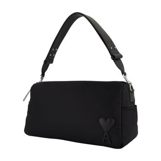 Ami Unisex Marcel Large Shoulder Bag - Ami Paris Nylon Black Shoulder-Hobo-Bags