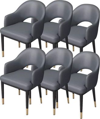 Generic Set mit 6 modernen Esszimmerst&uuml;hlen aus Litschi-Leder, stilvolle K&uuml;chen- und Wohnzimmer-Akzentsessel f&uuml;r Freizeit und Haushalt, Dunkelgrau