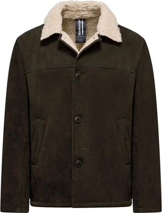 Bomboogie Homme, Vestes, Brun, Taille: L Veste en cuir su&eacute;d&eacute; avec col Sherpa
