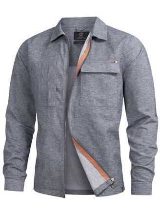 Indicode INEuron Chemise à manches longues pour homme avec deux poches poitrine et fermeture éclair | Veste pour homme, bleu marine, M