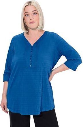 Ulla Popken Femme Grandes Tailles Tunique en Tissu gaufr&eacute;. Manches 3/4. D&eacute;collet&eacute; coeur et Plis Fantaisie Bleu Cobalt 54+ 797450760-54+