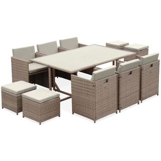 Sweeek Salon de jardin 6-10 places - Vasto - table encastrable Beige / Beige