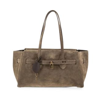 Brunello Cucinelli Suede Shoulder Bag with Padlock Detail - - Bags - Damen - Beige - ONE SIZE