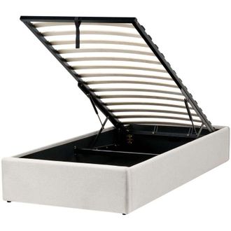 Beliani Polsterbett Hellbeige Stoffbezug mit Lattenrost 90 x 200 cm Hochklappbar Bettkasten Skandi Modern Einzelbett Schlafzimmer Ausstattung
