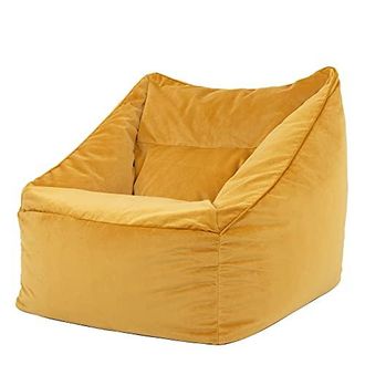 Icon Brand Natalia Fauteuil Pouf Velours, Gros Pouf avec Remplissage, Fauteuil Salon Confortable, 1 Place, Chaise Chambre, Meuble Salon, Jaune